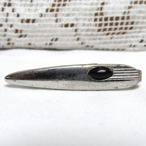 Foster | Accessories | Foster Black Stone Silvertone Tie Clip Lapel Pin ...